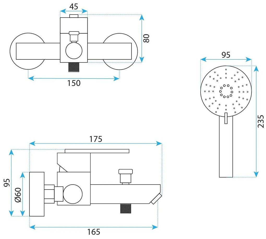 Nástěnná vanová baterie REA Ontario, kartáčovaná měď