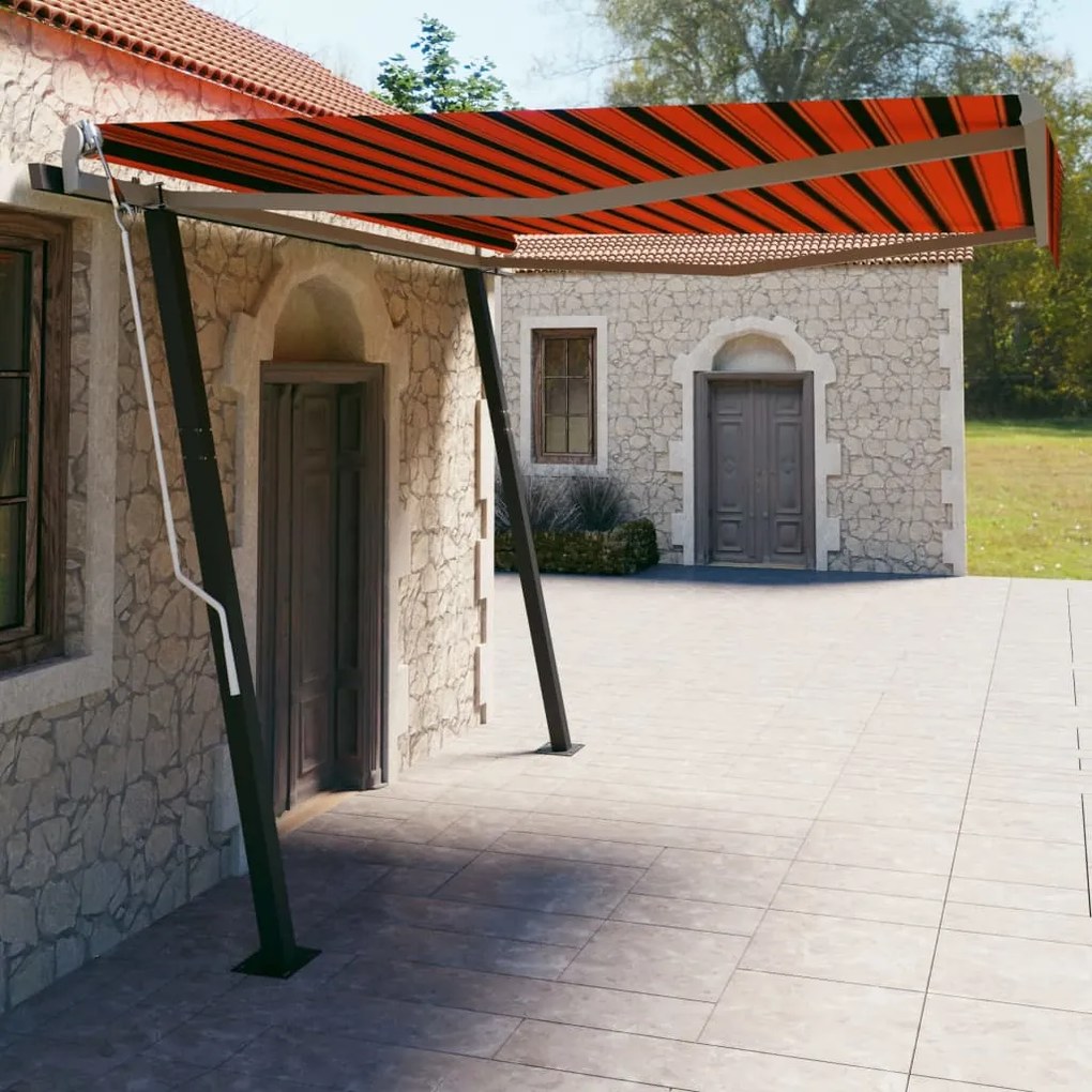 Automatická zatahovací markýza se sloupky 4x3 m oranžovo-hnědá, 3070150