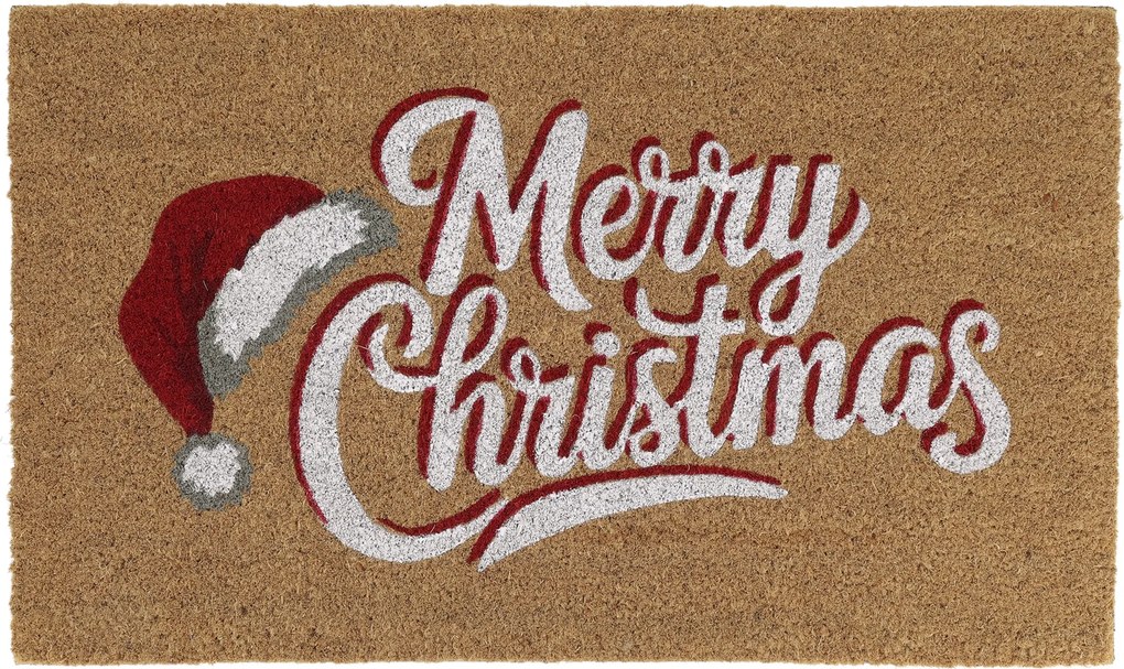 Hnědá kokosová vánoční rohožka Merry Christmas – 75*45*1,5 cm