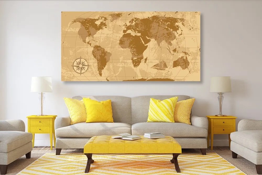 Obraz rustikální mapa světa - 120x60 cm