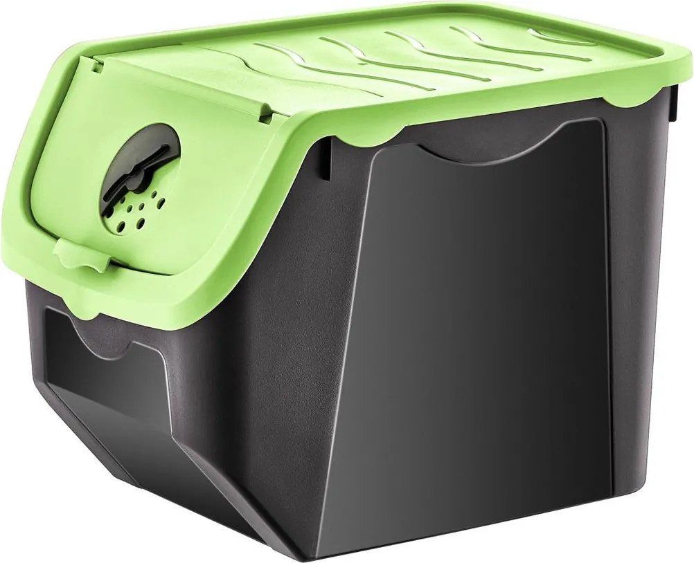Orion Skladovací černý box na cibuli a brambory,zelené víko (12l)