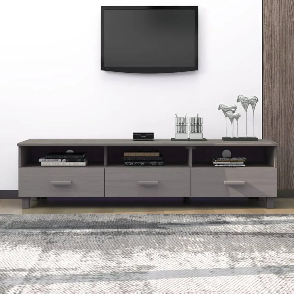 TV stolek HAMAR světle šedý 158 x 40 x 40 cm masivní borovice 340475