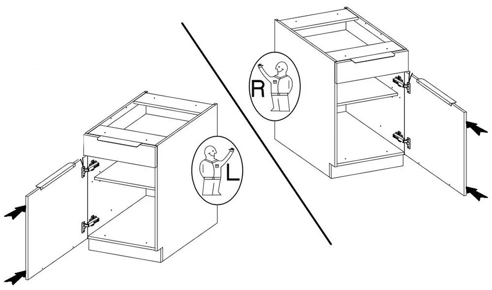 SIENA | dolní skříňka 50 D 1F 1S se zásuvkou a policí PREMIUM BOX | 50 cm | UNI dvířka | černá