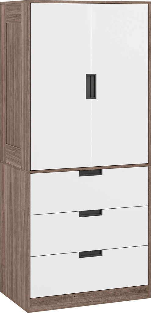 HOMCOM Moderní Šatní Skříň pro Dospělé s 3 Zásuvkami a Zavěsným Tyčí, Rozměry 80Š x 50H x 180V cm, Hnědá