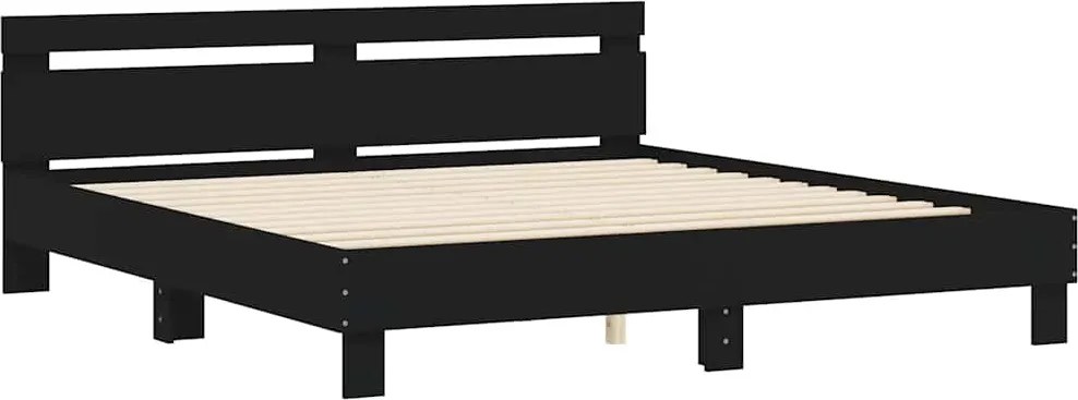 Rám postele s čelem černý 200 x 200 cm kompozitní dřevo 3207393