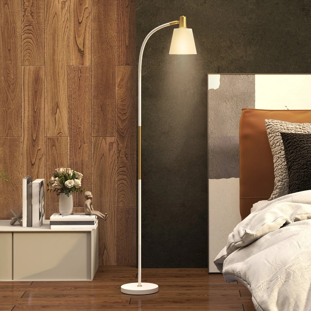 HOMCOM Nastavitelná Stojací Lampa do Obývacího Pokoje 127-160 cm se Spínačem, Zásuvka E27, Stojací Lampa do Obývacího Pokoje, Ložnice, Kanceláře, Bílá