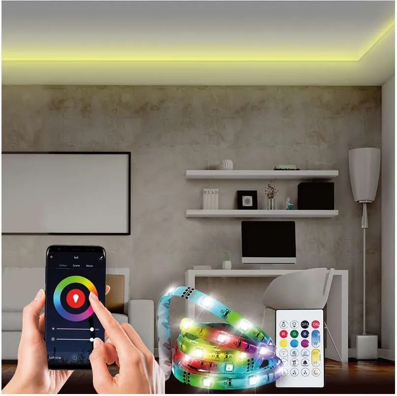 LED světelný pás WM57 RGB s dálkovým ovládáním a WiFi, 5 m, vícebarevná