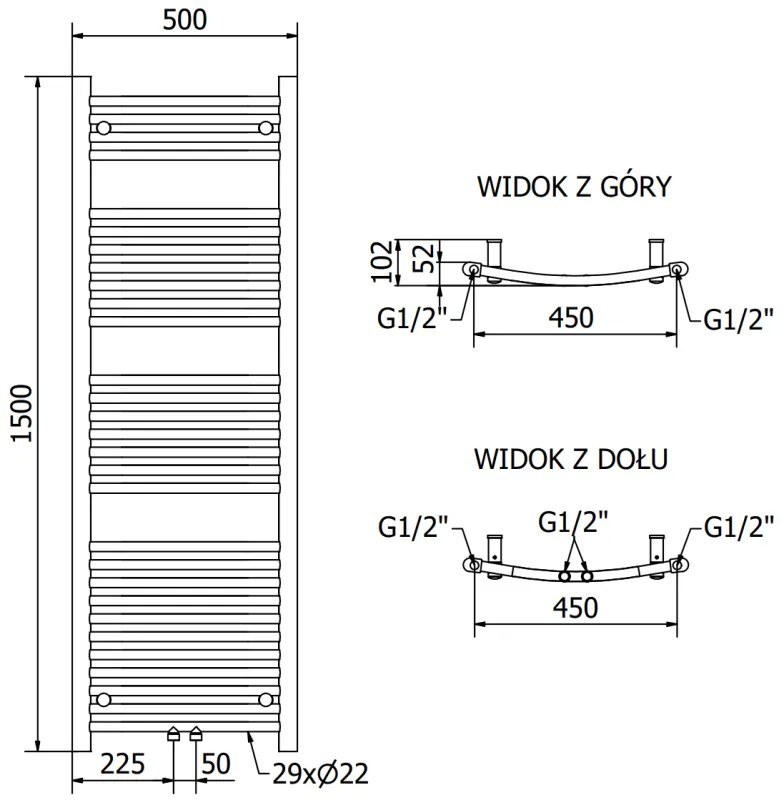 Mexen Ares koupelnový radiátor 1500 x 500 mm, 630 W, Bílá - W102-1500-500-00-20