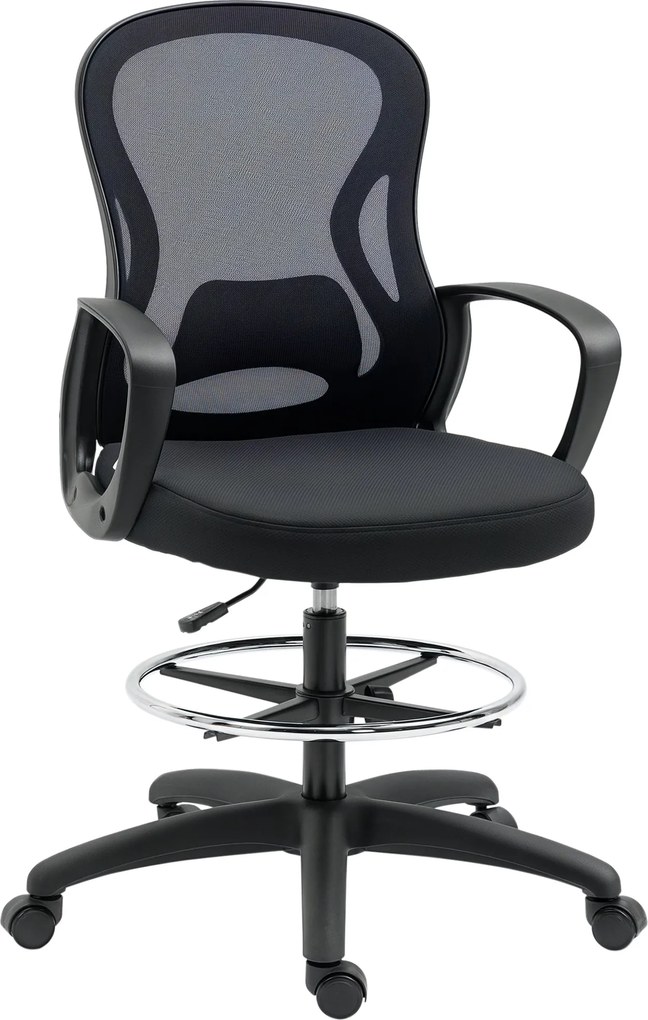 Vinsetto Kancelářská židle s vysokým opěrákem - nastavitelná, rozměry 59 Š x 65 H x 124 V cm, 360° otáčecí, prodyšná černá síťovina