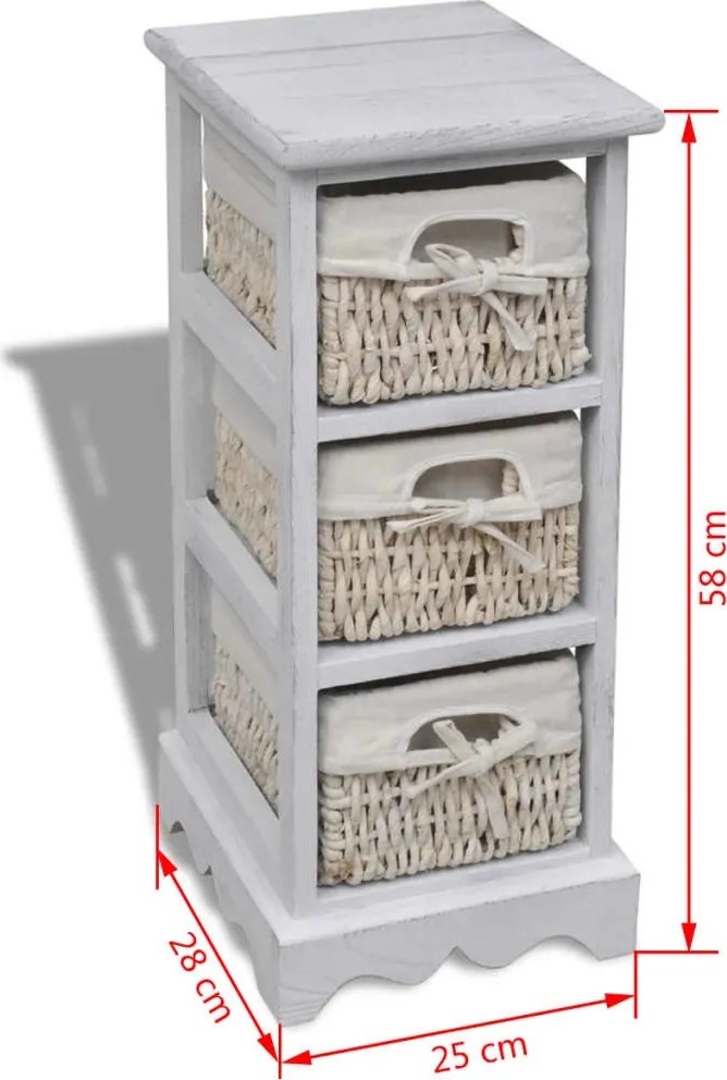 vidaXL Dřevěný úložný regál se 3 pletenými košíky [240799] Barva: Hnědá