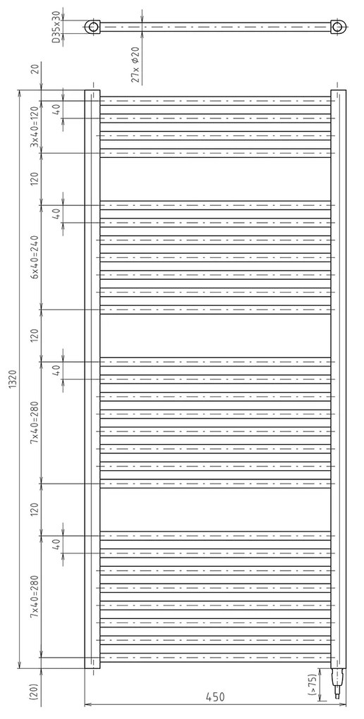 Aqualine DIRECT-E elektrické otopné těleso rovné 450x1320 mm, 400 W, černá ILE34TB