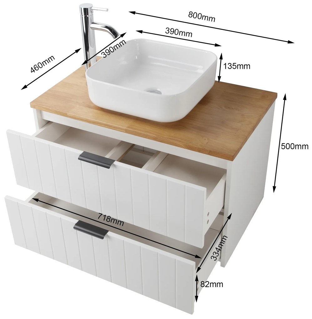 Závěsná skříňka pod umyvadlo Houseland Velora s deskou 80 cm bílá/dub
