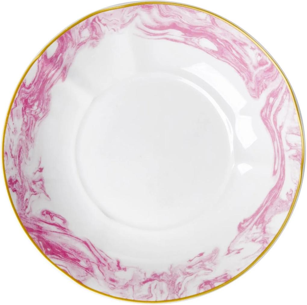 rice Porcelánový hluboký talíř Marble Bubblegum Pink, růžová barva, bílá barva, zlatá barva, porcelán
