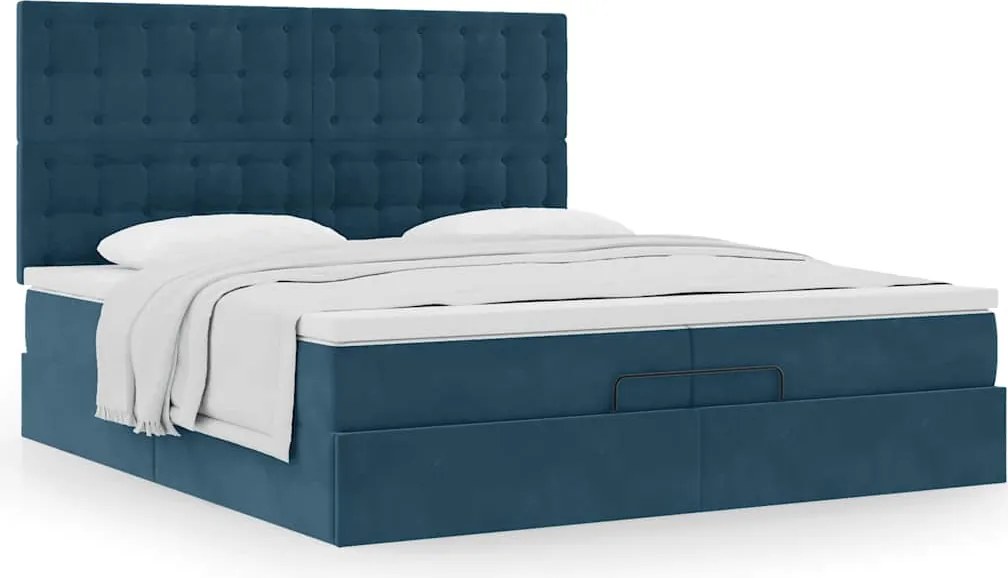 Osmanský rám postele s matrací tmavě modrý 200x200cm samet 3313641