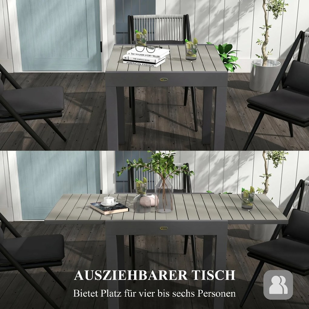 Outsunny zahradní stůl jídelní stůl pro 6 osob, rozkládací stůl na terasu do 70 kg, hliníková šedá 81/162 x 80 x 75 cm pro balkon a zahradu | Aosom.de