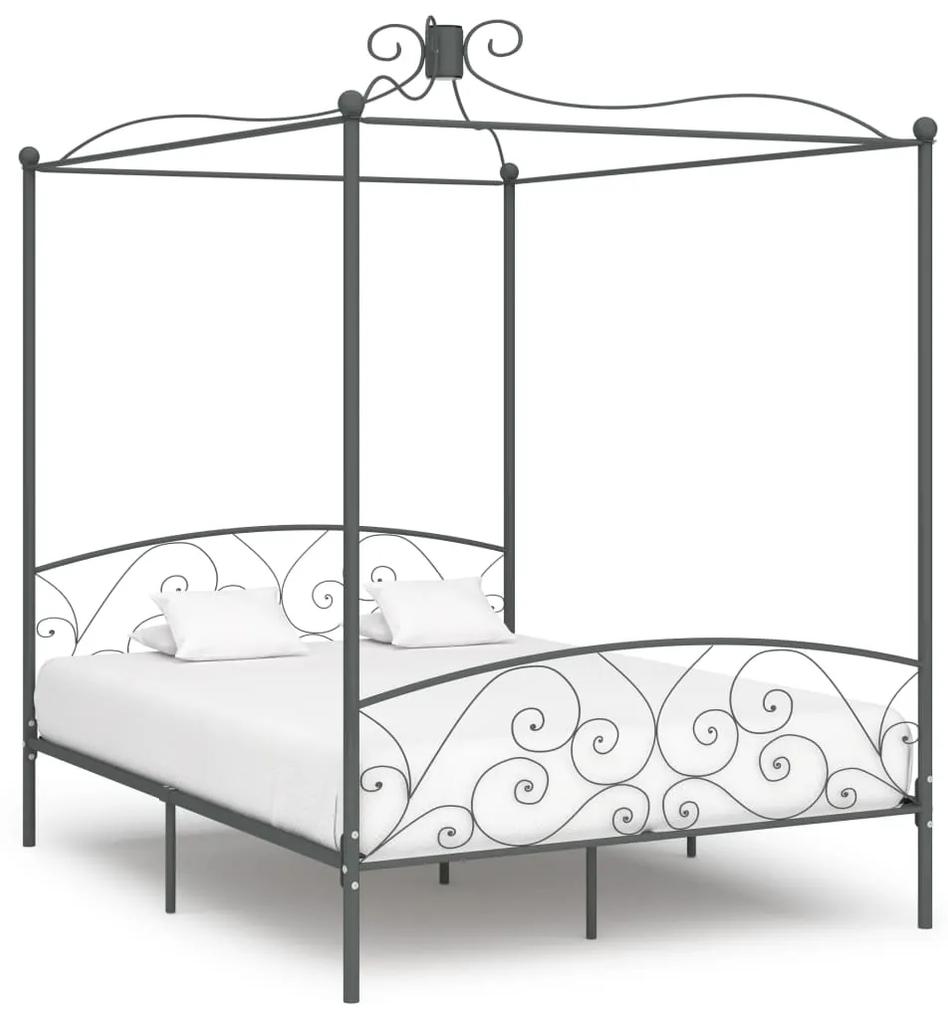 Rám postele s nebesy šedý kovový 160 x 200 cm,  284484