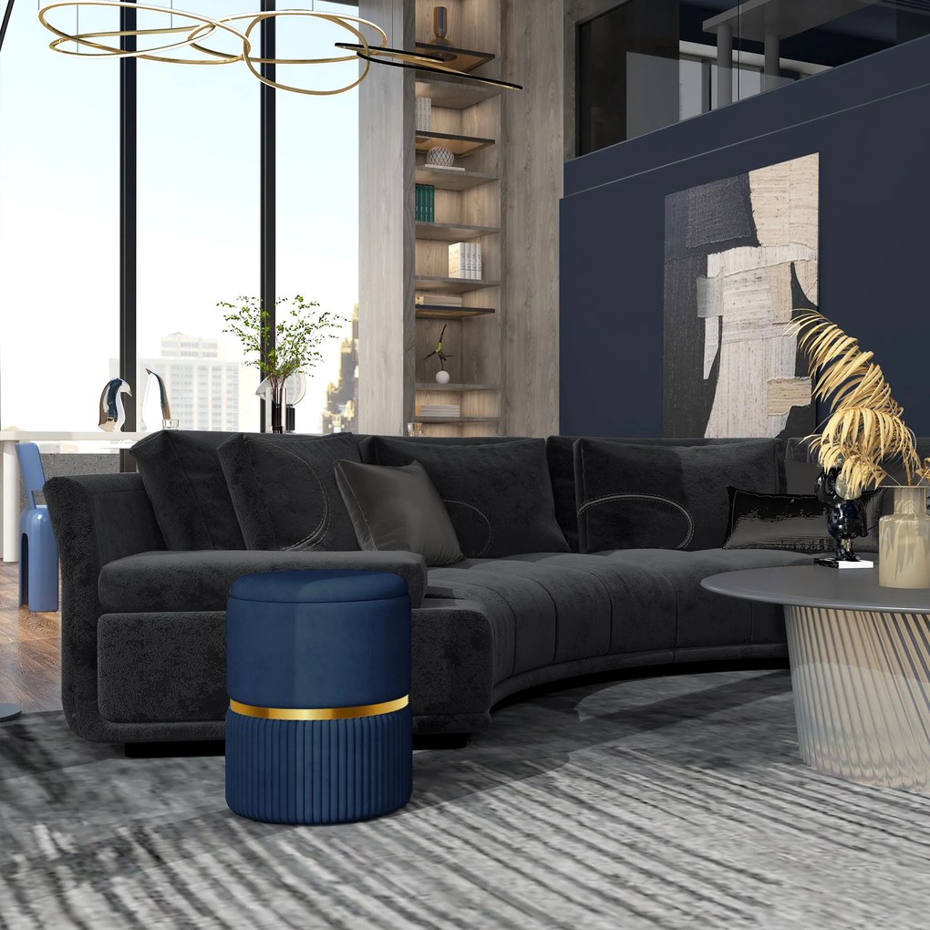 HOMCOM Pouf, taburet, úložný box, ve velurové tkanině, moderní design, 36 x 44 cm, do obývacího pokoje, ložnice, modrý