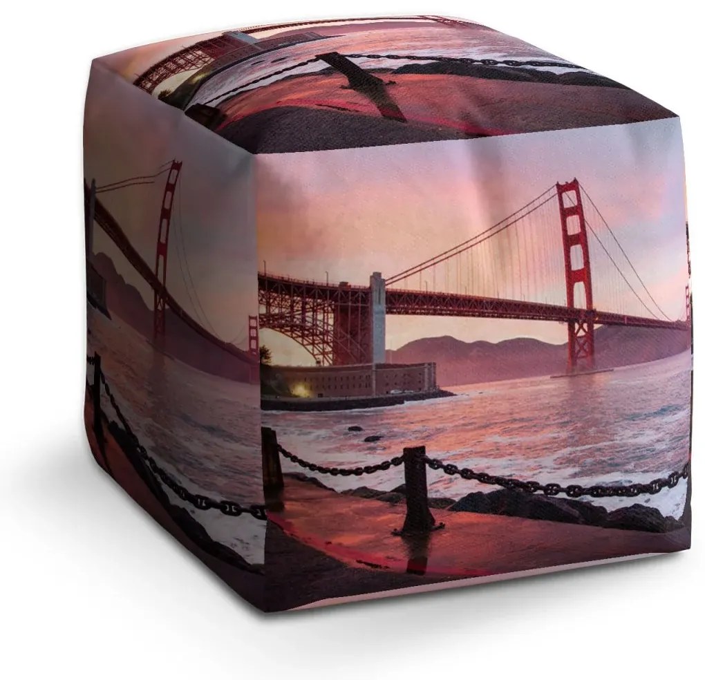 Sablio Taburet Cube Golden Gate: 40x40x40 cm