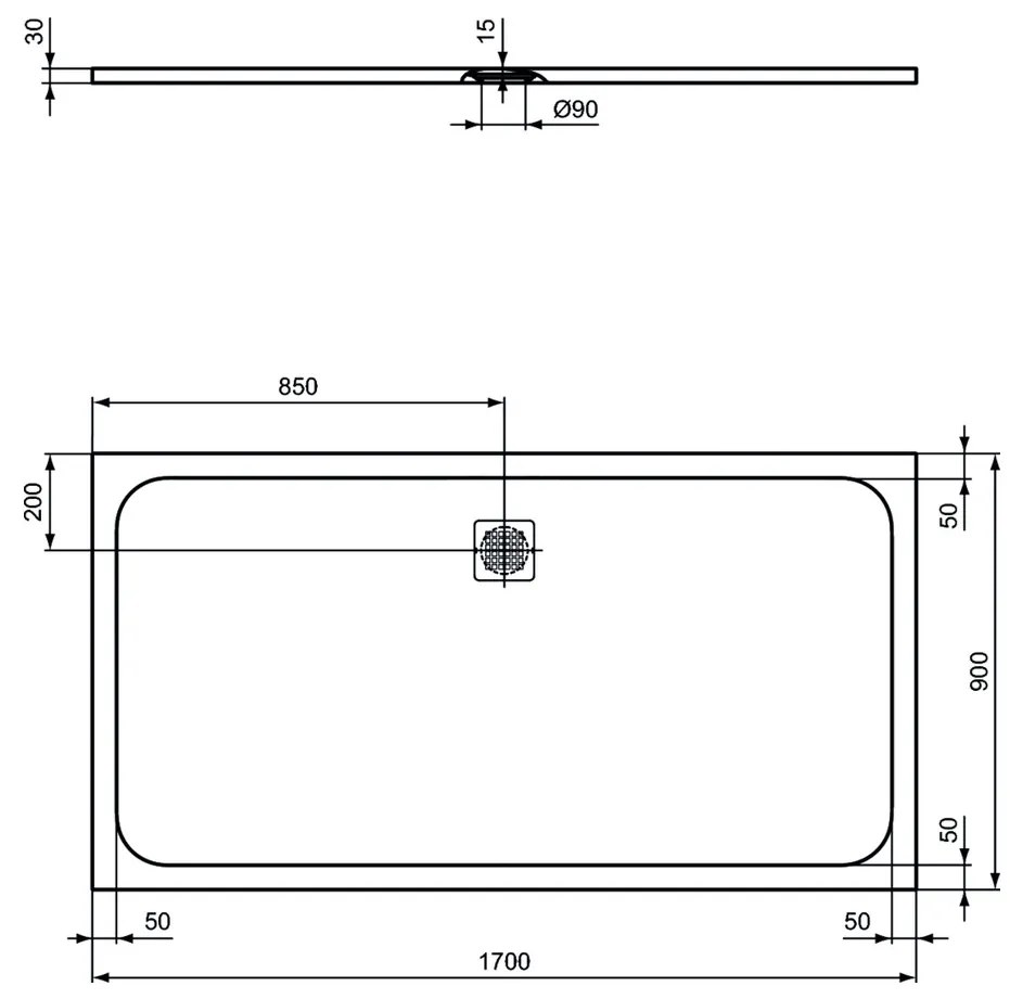 Ideal Standard Ultra Flat S - Sprchová vanička 170 x 90 cm, Černá, K8285FV