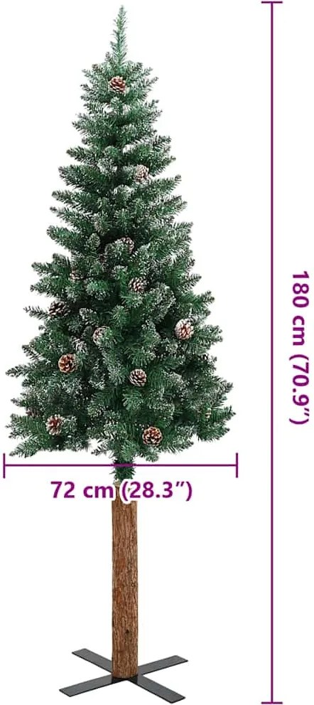 Úzký vánoční stromek pravé dřevo a bílý sníh zelený 180 cm 320961