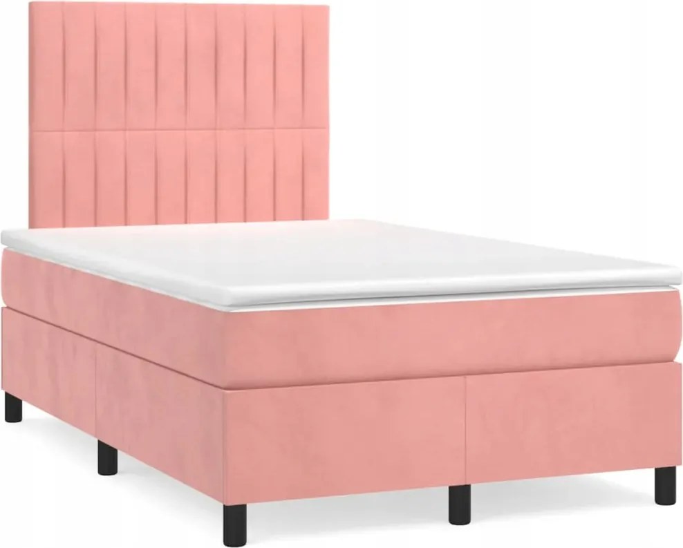 Box Spring Postel S Matrací Samet Růžová Svislé pruhy 120 x 190 cm