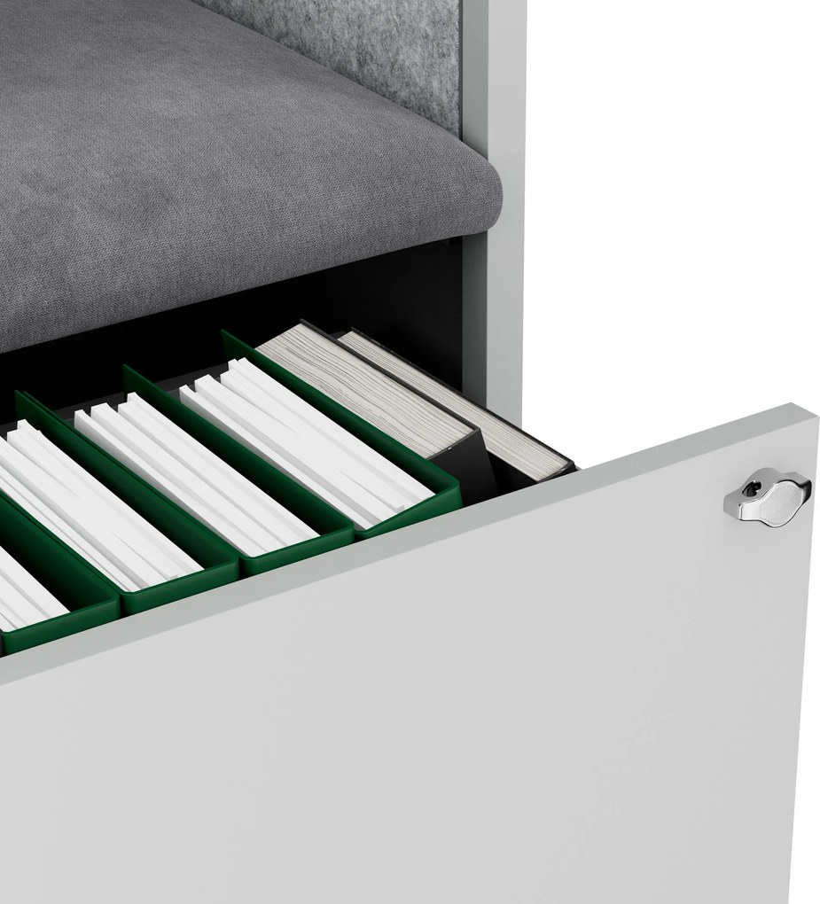 Kancelářská akustická kabina se sedátkem a USB-C portem, korpus šedý / sedák šedá, 600 mm: SALLY MentalBox
