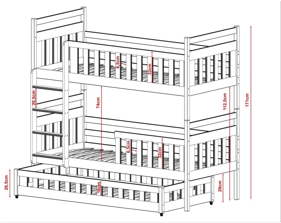Legno Dětská patrová postel Oliva bílá Rozměr (cm): 80x180