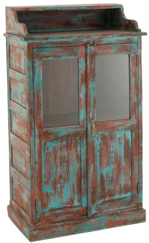 Dřevěná skříň s odřením a modrou patinou Azure - 79*45*138 cm