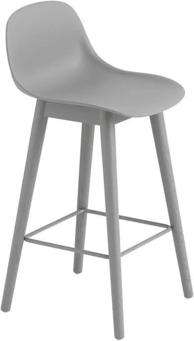Muuto Barová stolička Fiber s opěrkou, dřevěná podnož, grey