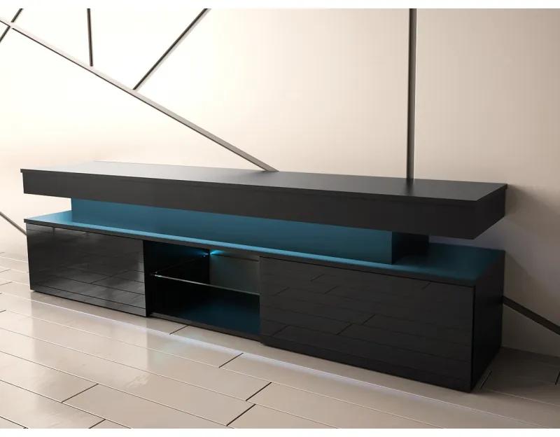 TV stolek/skříňka s LED osvětlením Lestirola 2D 190, Barva:: černá / černý lesk