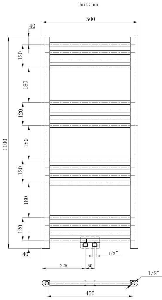 Gamma Erga Simple, topné těleso 1100x500 mm, 437 W, černá, ERG-LAV-SIMP-11050-BK