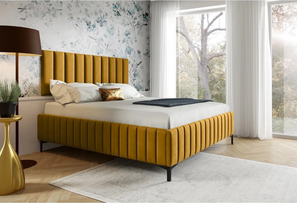 Eka Čalouněná postel CARLO 160x200 cm Barva látky Trinity: Světle hnědá (Trinity 2306), Úložný prostor: S kovovým rámem úložného prostoru