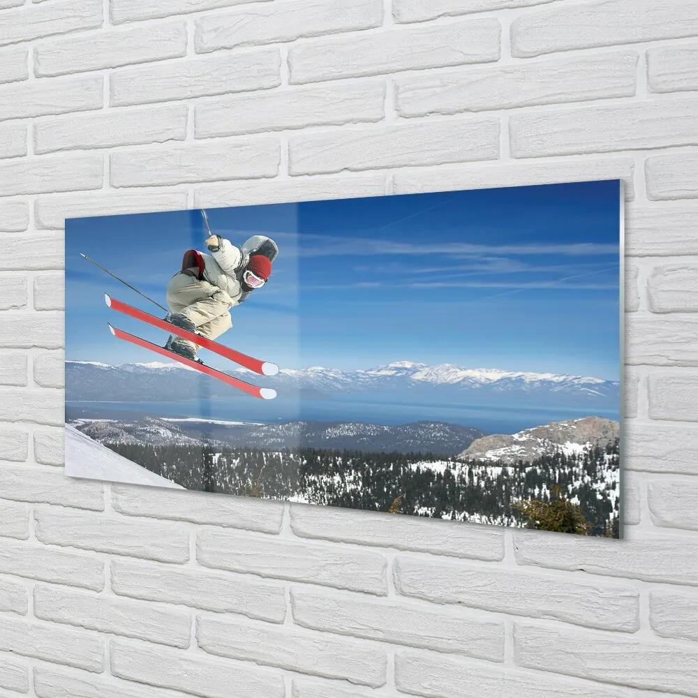 Obraz na skle mountain lyžař 125x50 cm