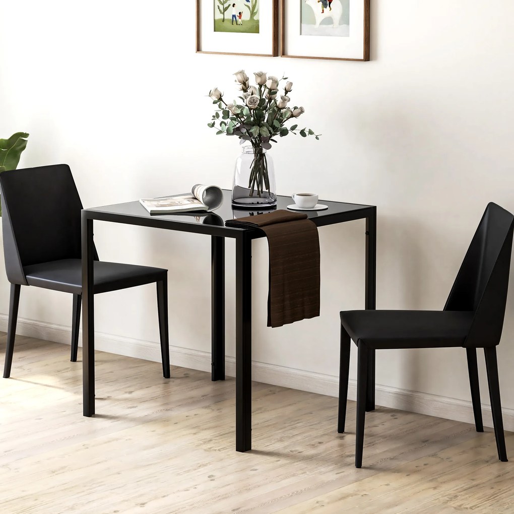HOMCOM Jídelní stůl 75 x 75 cm, Čtvercový kuchyňský stůl pro 4 osoby, Jídelní stůl s tvrzeným sklem a kovovými nohami, Moderní stůl do kuchyně, jídel…