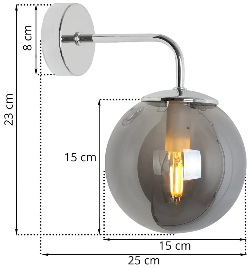 Nástěnné svítidlo Paris 2, 1x grafitové skleněné stínítko, CH