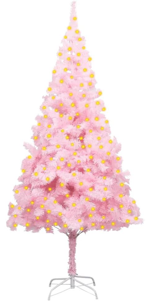 3077414 vidaXL Umělý vánoční strom s LED diody a stojanem růžový 210 cm PVC