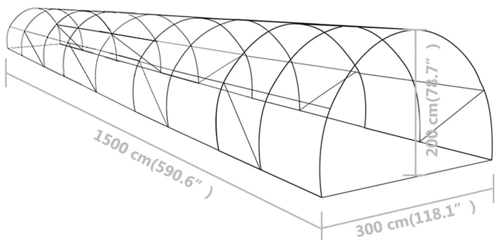 vidaXL Marketos Fóliovník 45 m² 15 x 3 x 2 m