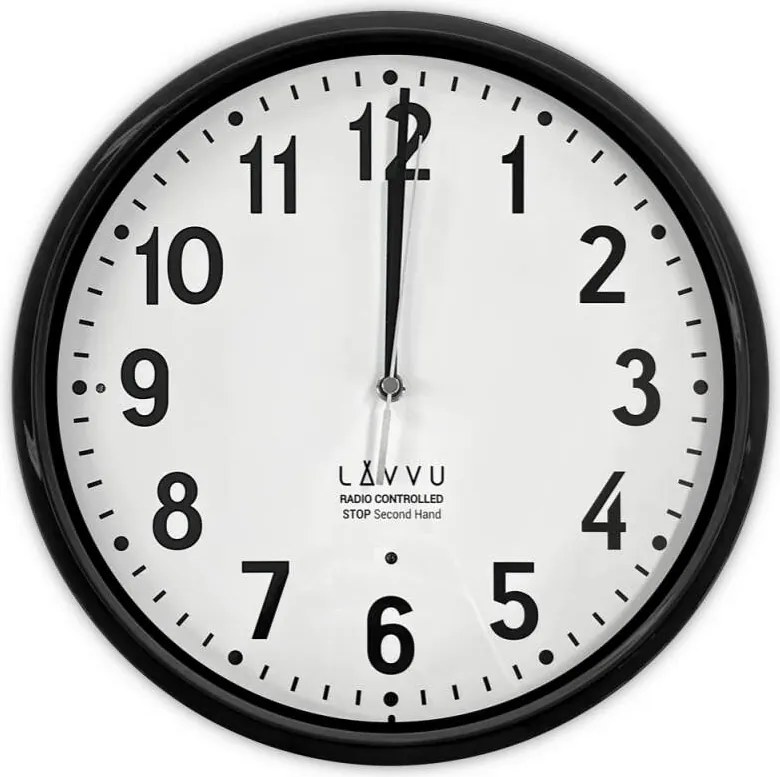 LAVVU Černé hodiny Accurate Black řízené rádiovým signálem - 3 ROKY ZÁRUKA! ⌀30cm LCR3020
