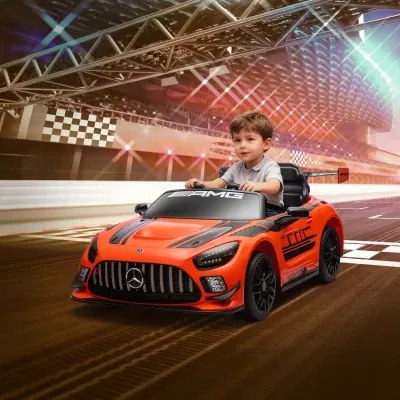 AIYAPLAY dětské elektrické auto 3-8 let Mercedes-AMG 12V s dálkovým ovládáním, LED světly, transportními kolečky, oranžová