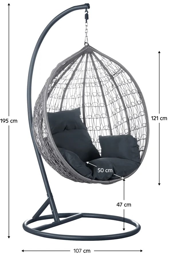 Kondela Závěsné křeslo, šedá, NOLEO