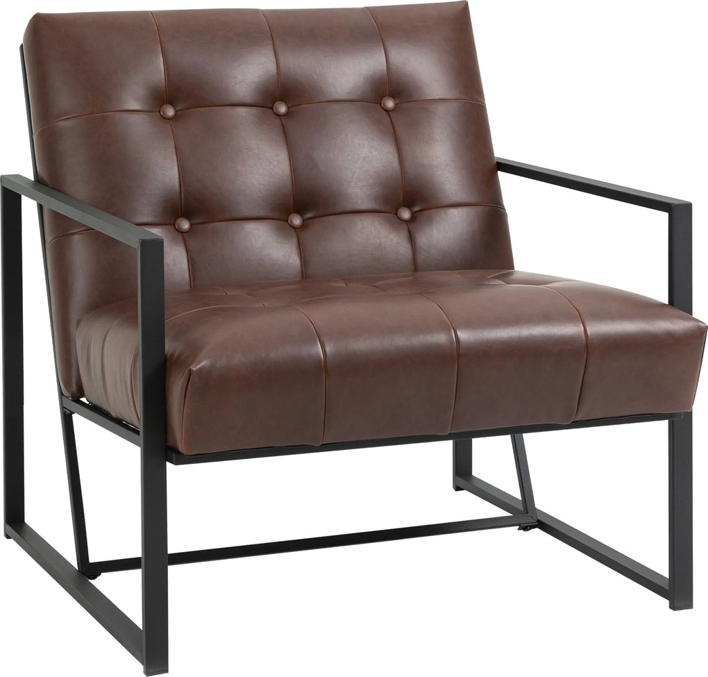 HOMCOM Chesterfield Křeslo Lounge Relaxační Křeslo S Polstrovaným Sedákem a Opěrkou Hlava Černý Kovový Rám Umělá Kůže Čokoládová | Aosom