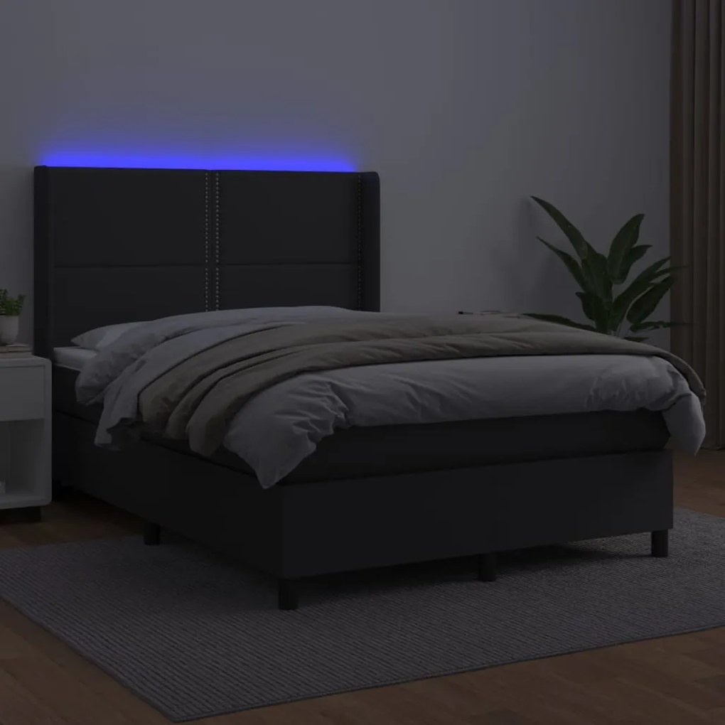 Box spring postel s matrací a LED černá 140x200 cm umělá kůže 3139325