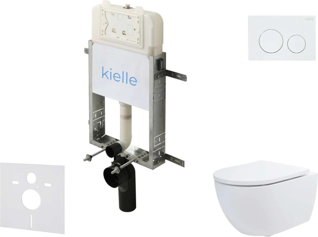 kielle Genesis New - Set předstěnové instalace, klozetu Oudee, Vortex Rimless+, sedátka softclose a tlačítka Gemini New I, lesklá bílá 30502SZ10