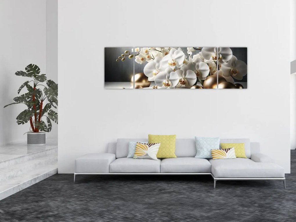 Obraz - Orchidej a zlaté koule (170x50 cm)