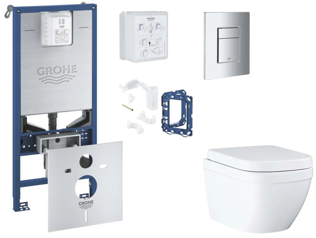 Grohe Rapid SLX - Set předstěnové instalace, klozetu, sedátka SoftClose, tlačítka Skate Cosmopolitan a sady pro vhazování tablet, Triple Vortex, chrom SANI11BB2127