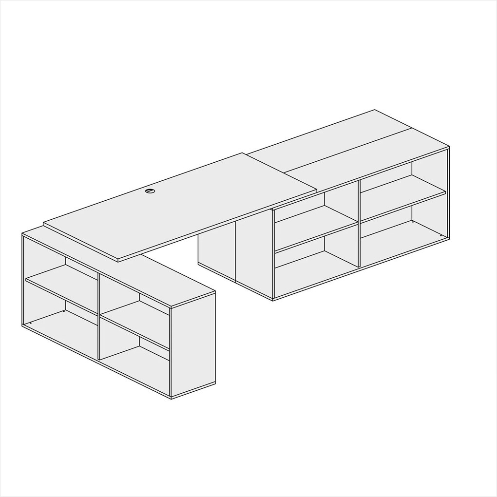 Kancelářský psací stůl s úložným prostorem BLOCK B02, 320x160 cm, bílá/dub přírodní