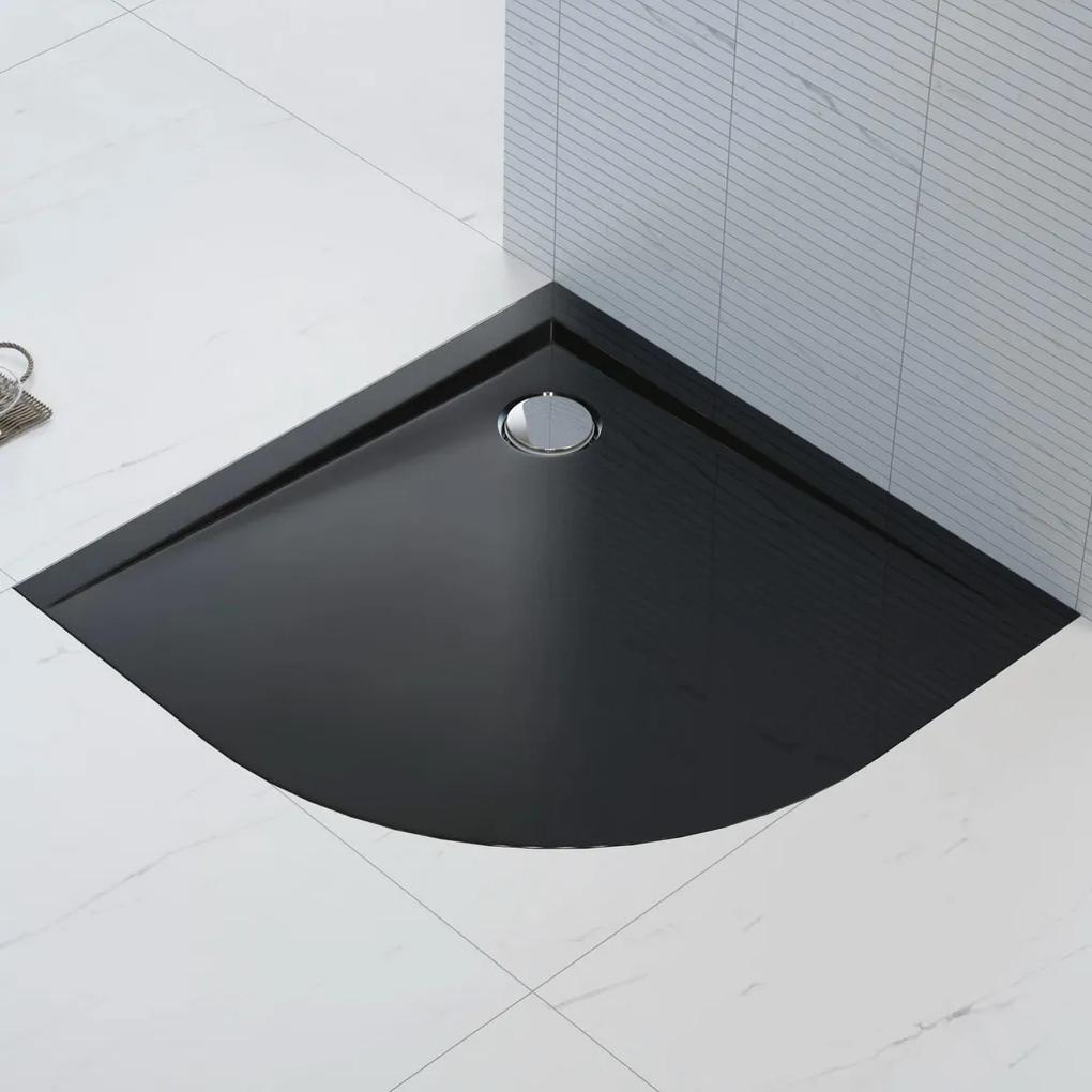 Polimat Čtvrtkruhová sprchová vanička z minerálního kompozitu Perrito HR 80x80 (90x90) Barva: Černá, Rozměry (cm): 90x90