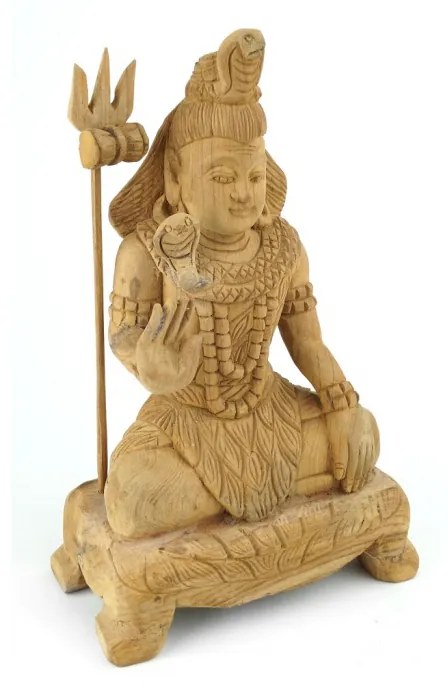 Dřevěná soška Lord Shiva lotosová póza natural 35 cm