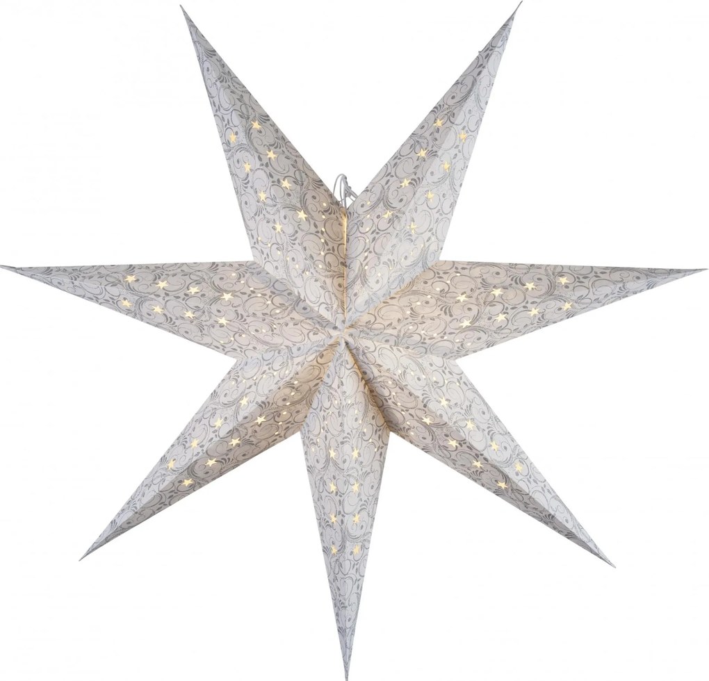 STAR TRADING Závěsná svítící hvězda White/silver 115 cm, bílá barva, stříbrná barva, papír