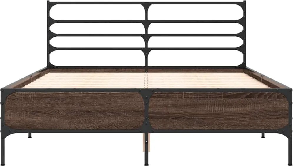 Rám postele hnědý dub 135 x 190 cm kompozitní dřevo a kov 3280076